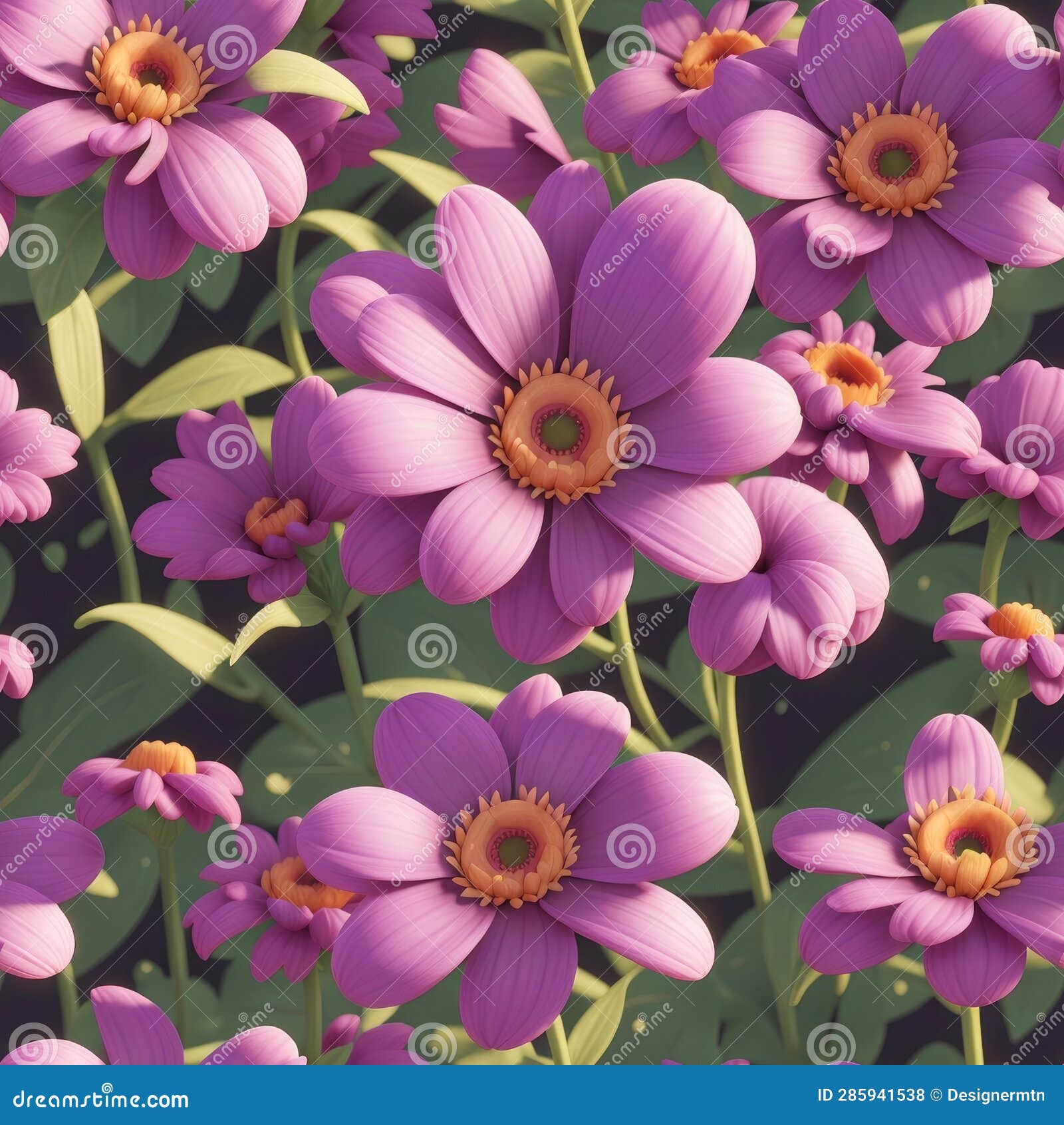Realistic Style Violet Daisy Flowers Seamless Pattern Stock ...