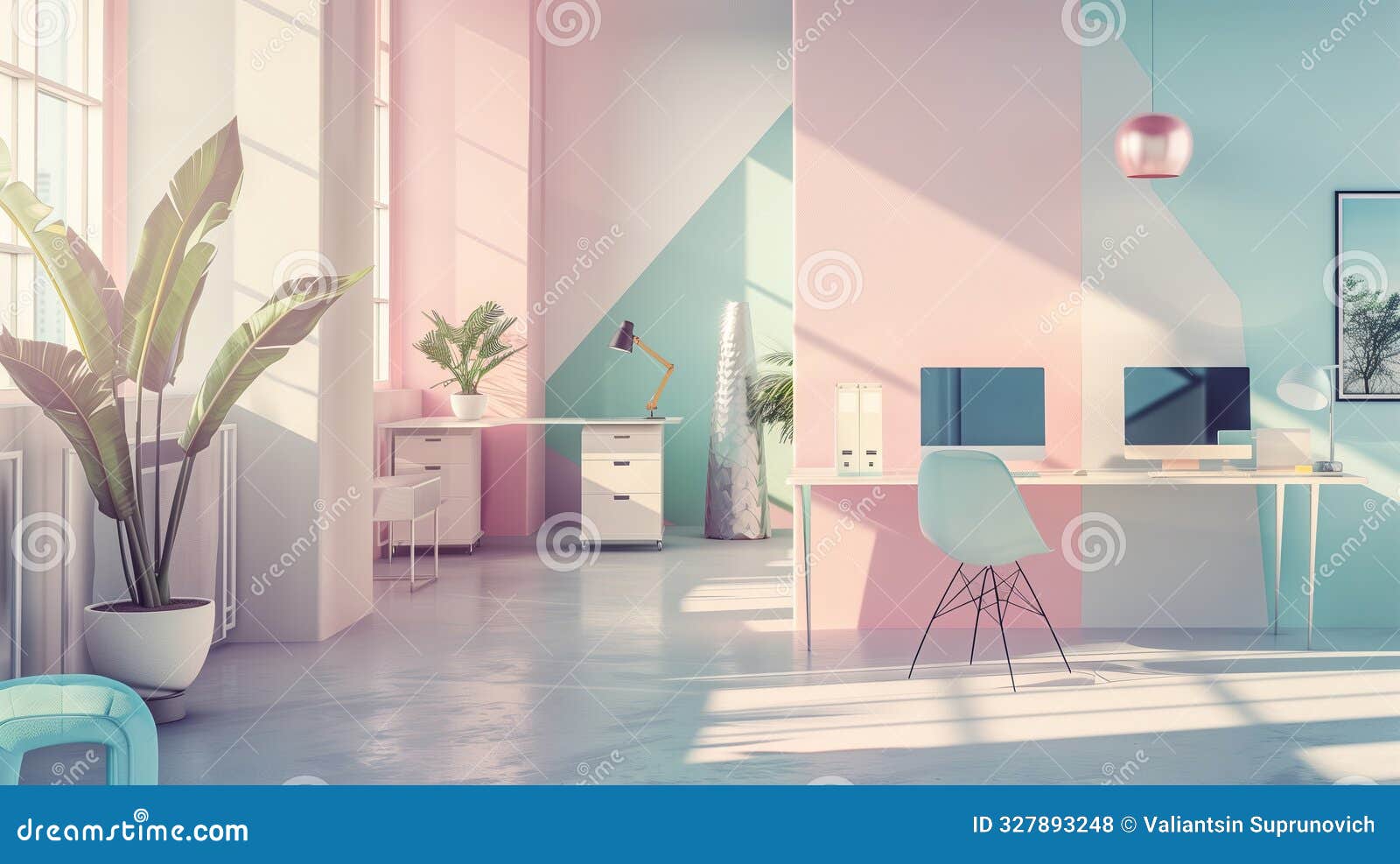 A Realistic of a Stylish Modern Office in Pastel Tones. the Interior ...