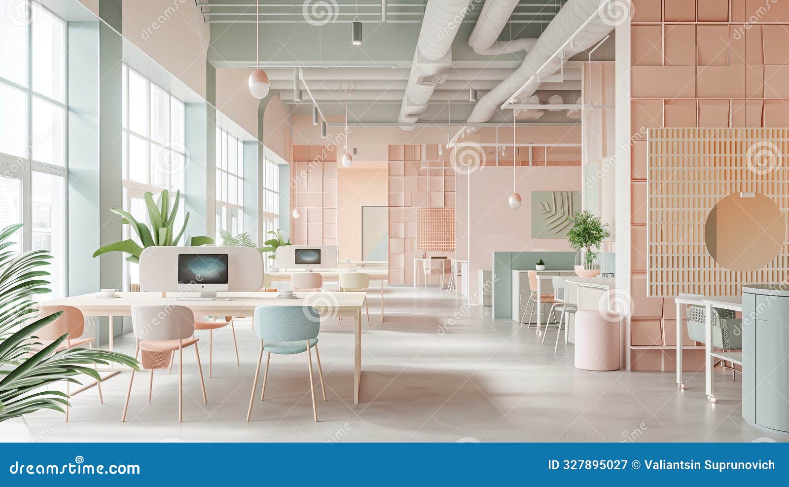A Realistic of a Stylish Modern Office in Pastel Tones. the Interior ...