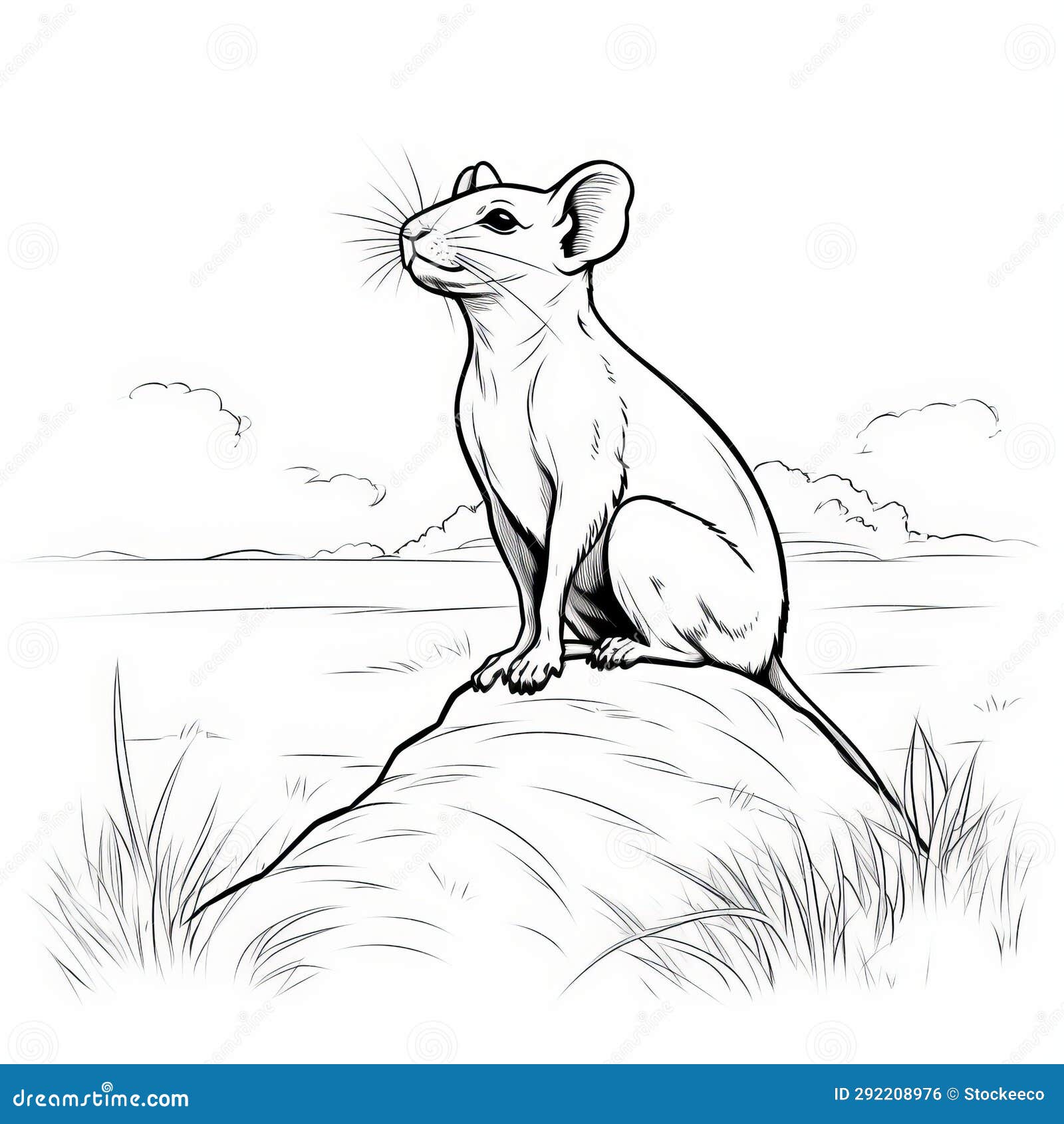 Realistic Stylized Drawing: Rat on Rock in Soviet Scientific ...