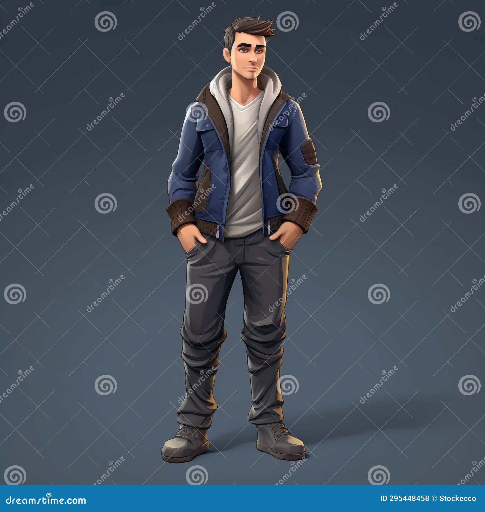 Realistic Stylized Male Game Character with Jacket and Pants Stock ...