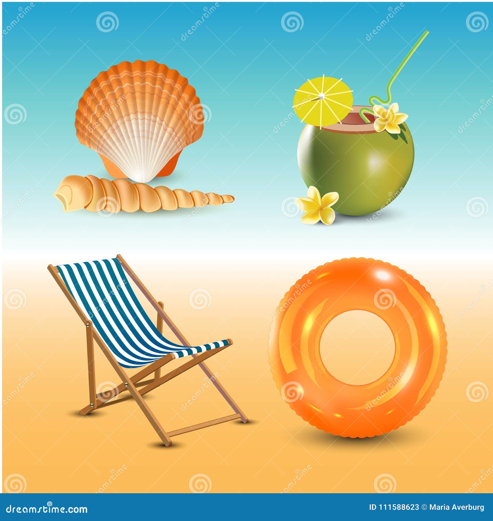 Realistic Summer Holidays Seaside Beach Icons Set Isolated Vector ... Realistic Summer Holidays Seaside Beach Icons Set Isolated Vector ...