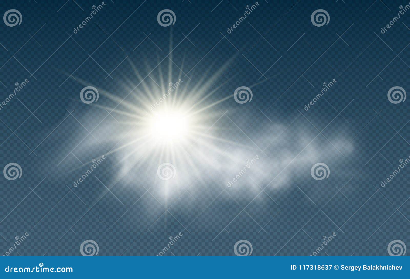 Realistic Sun with Clouds Isolated on a Transparent Background ...