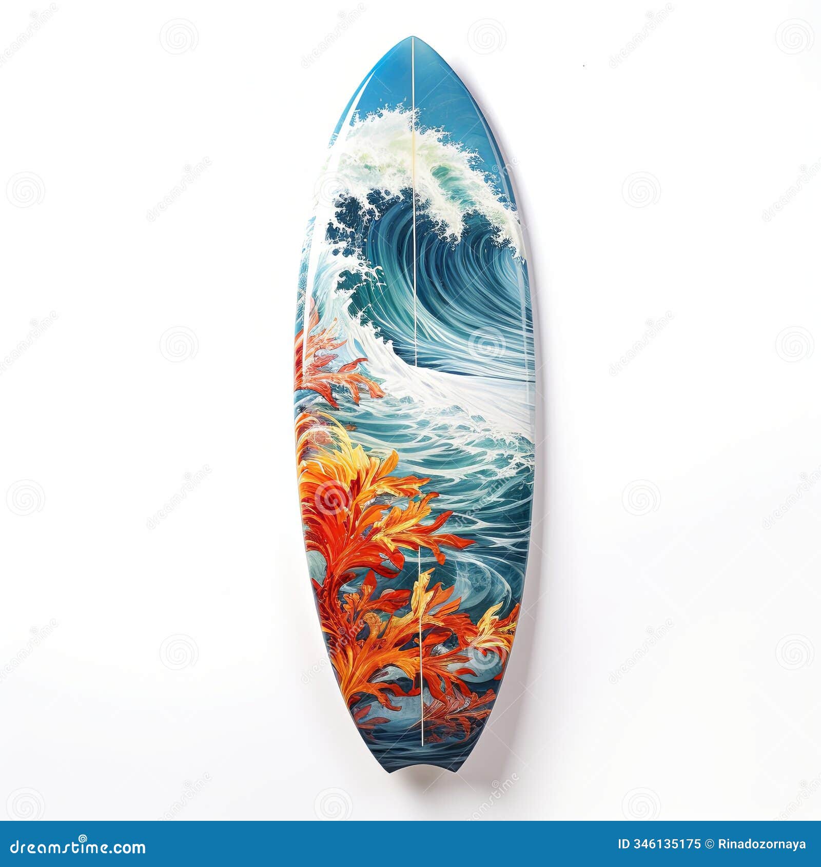 Realistic Surfboard with Ocean Wave Graphic Stock Image - Image of ...