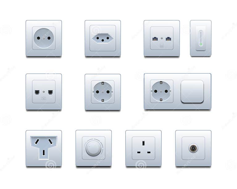 Realistic Switch or Socket. Electric Power Plug. Light Toggle Button ...