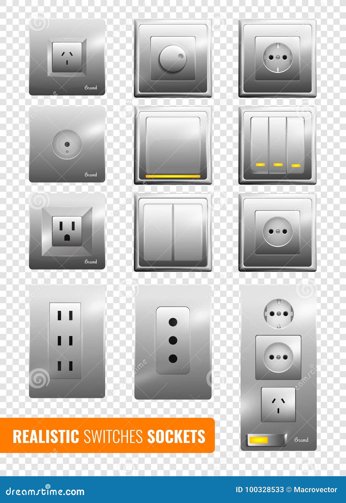 Realistic Switches And Sockets Transparent Background Cartoon Vector ...