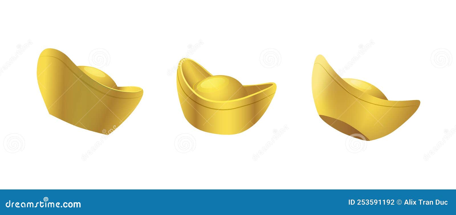 Realistic Sycee Gold Ingot Set Isolated Vector Stock Vector ...