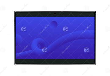 Realistic Tablet Computer Lock Screen with Abstract Blue Geometric ...