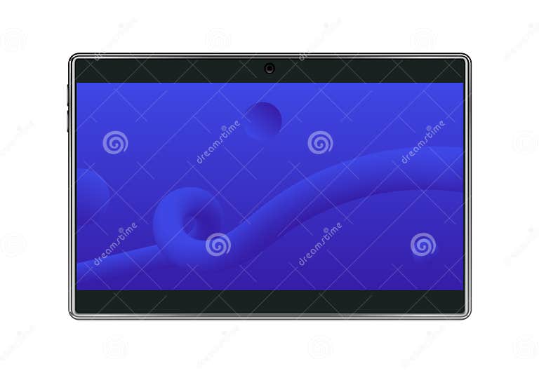 Realistic Tablet Computer Lock Screen with Abstract Blue Geometric ...