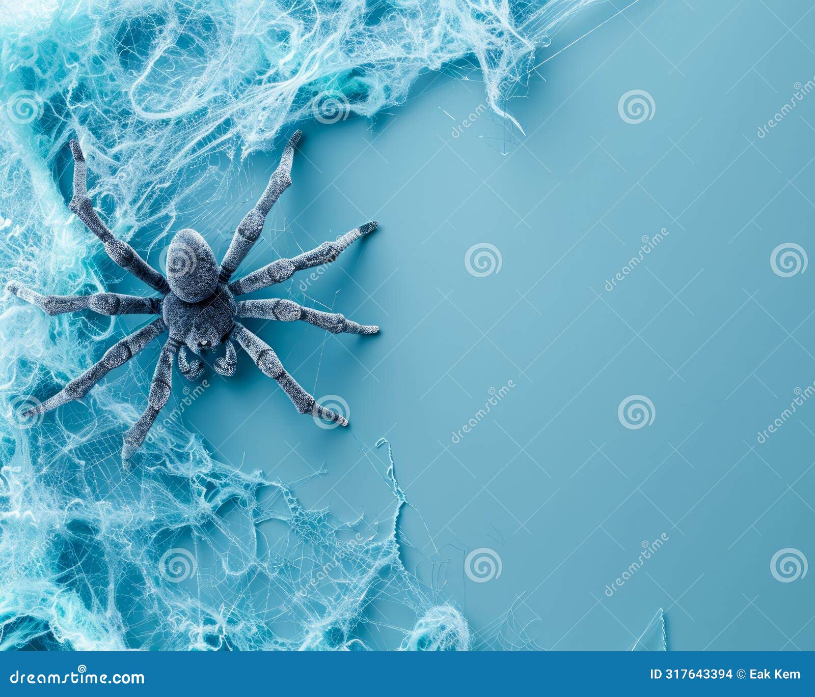 Realistic Tarantula Spider on Blue Background with White Web Patterns ...