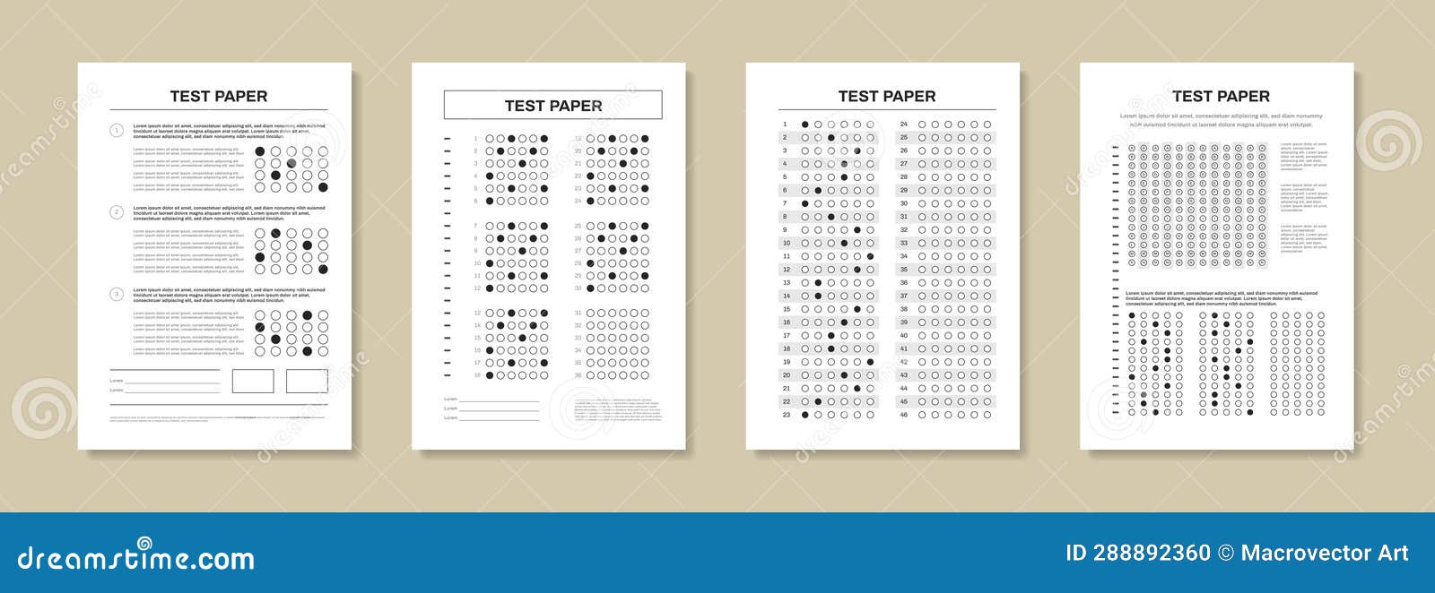 Realistic Test Paper Set of Four Isolated Exam Sheets with Marks and ...