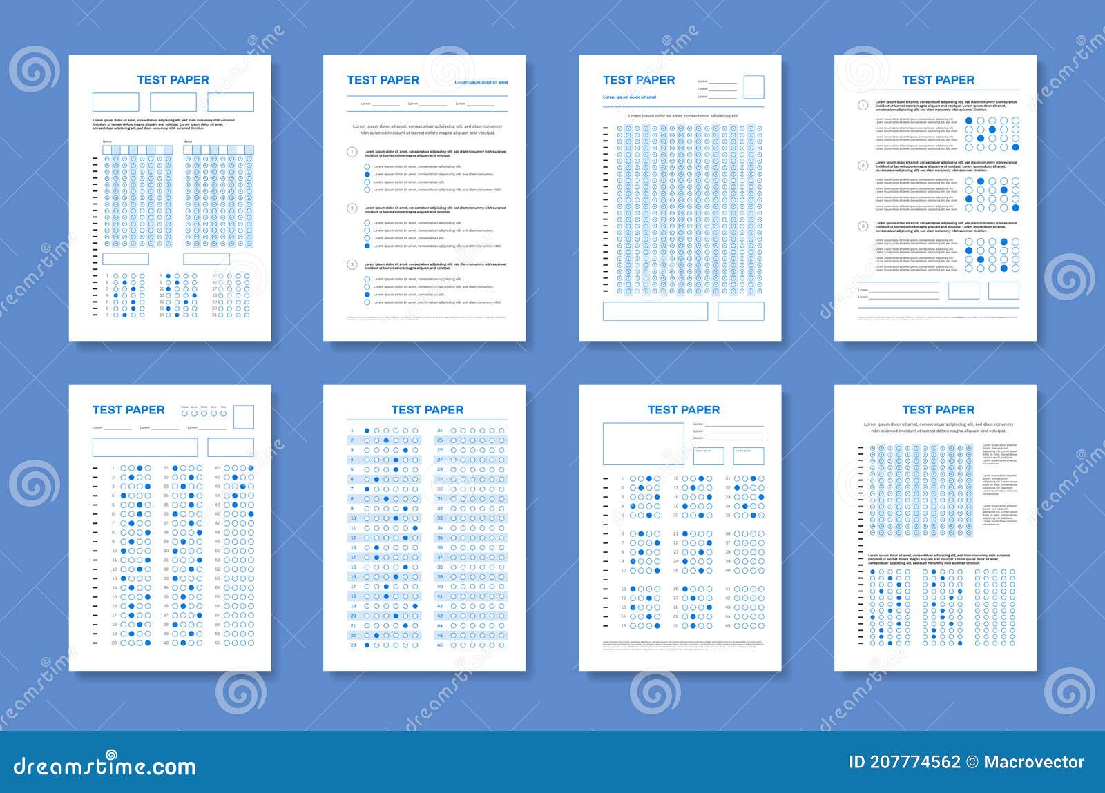 Realistic Test Papers Set stock photo. Image of tick - 207774562
