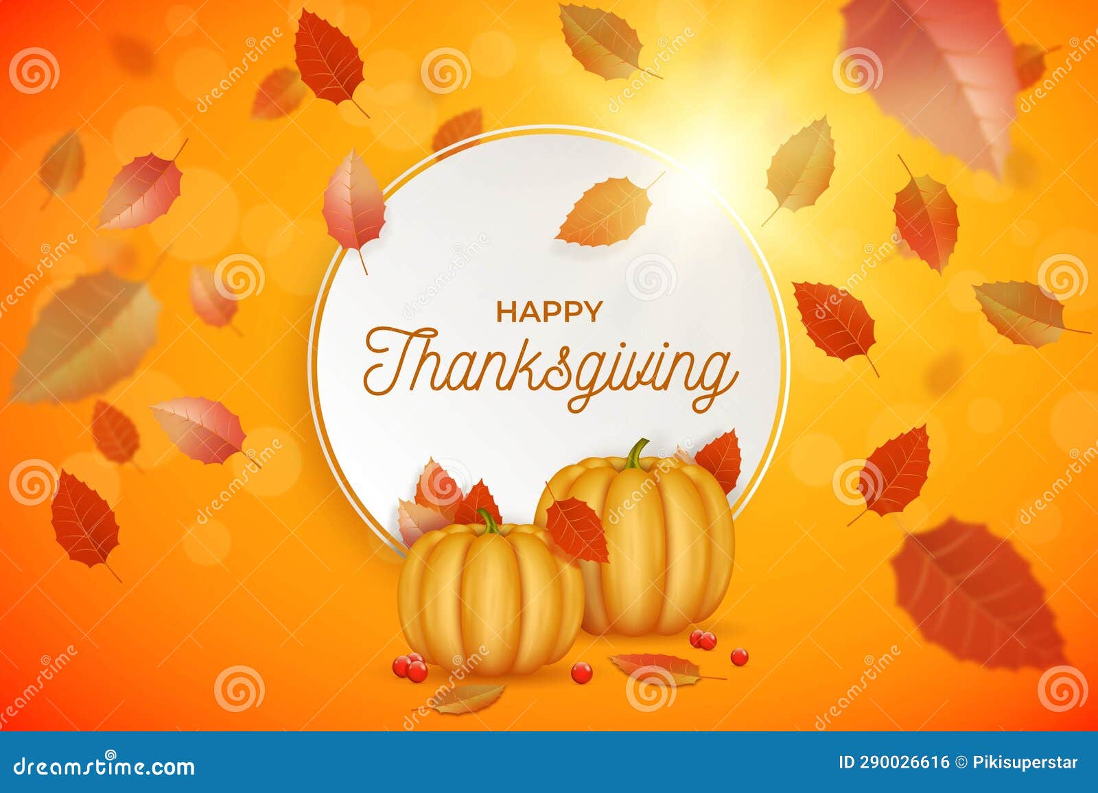 Realistic Thanksgiving Background with Leaves Pumpkins Vector Design ...