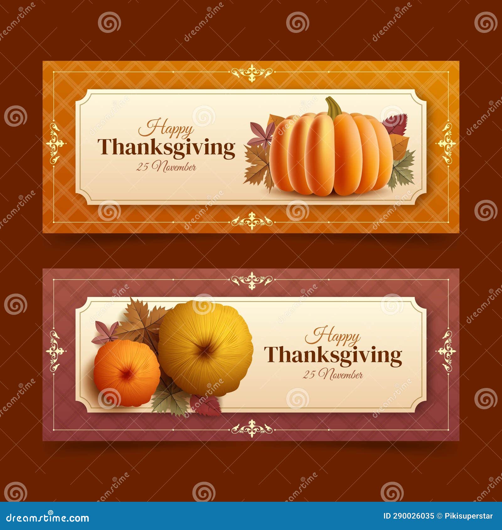 Realistic Thanksgiving Horizontal Banners Set Vector Design Stock ...