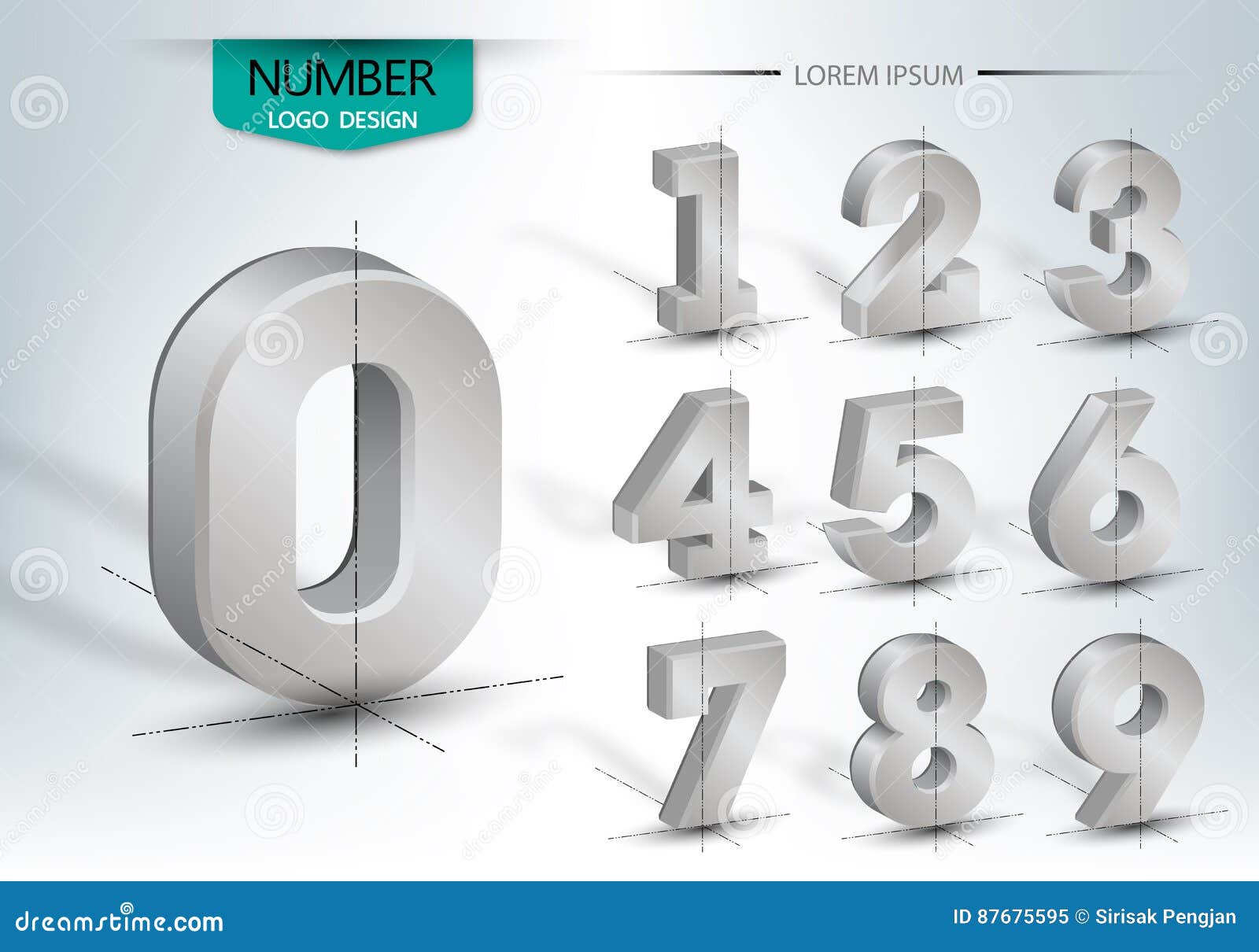 Realistic Three Dimensional Set of Number Stock Illustration ...