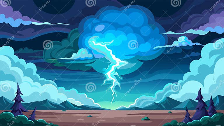 Realistic Thunder Light and Blue Smoke Cloud Bottom Frame. Mysterious ...