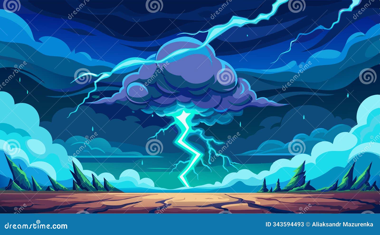 Realistic Thunder Light and Blue Smoke Cloud Bottom Frame. Mysterious ...