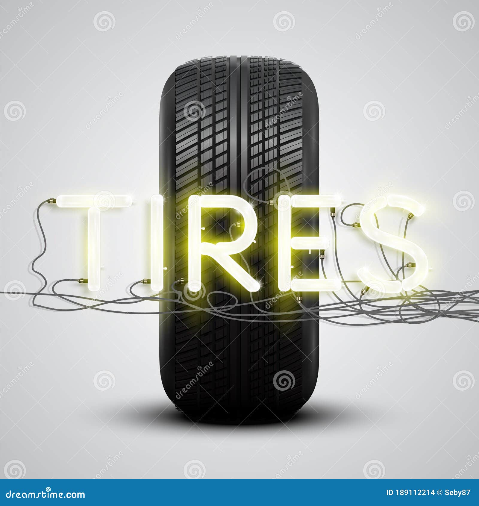 Realistic Tires with Neon Sign, Vector Stock Vector - Illustration of ...