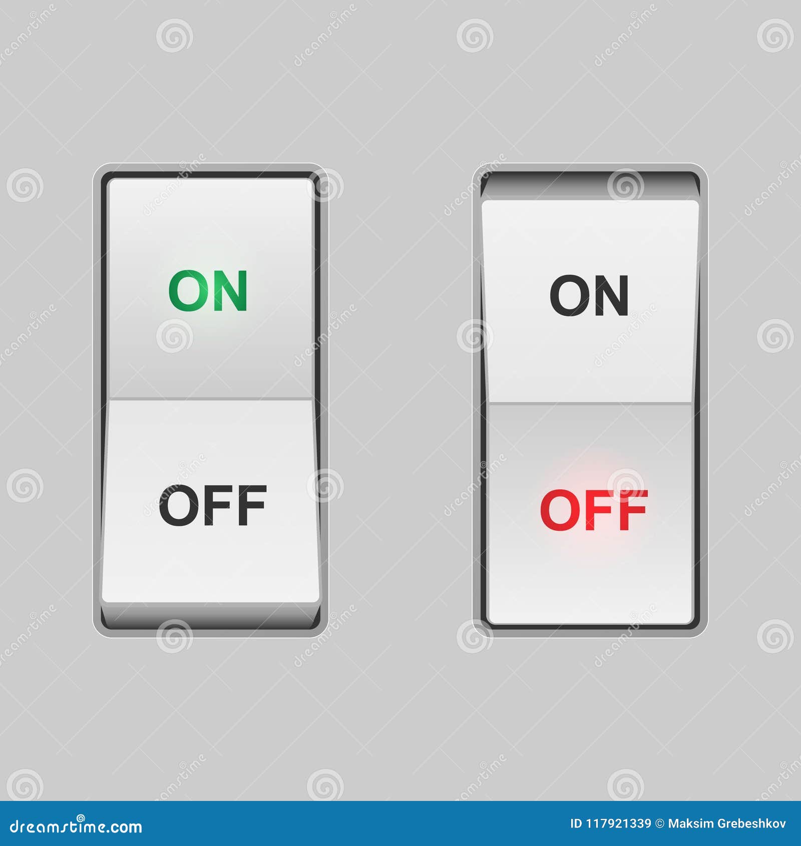 Set Of Realistic Toggle Switches In On And Off Positions Cartoon Vector ...