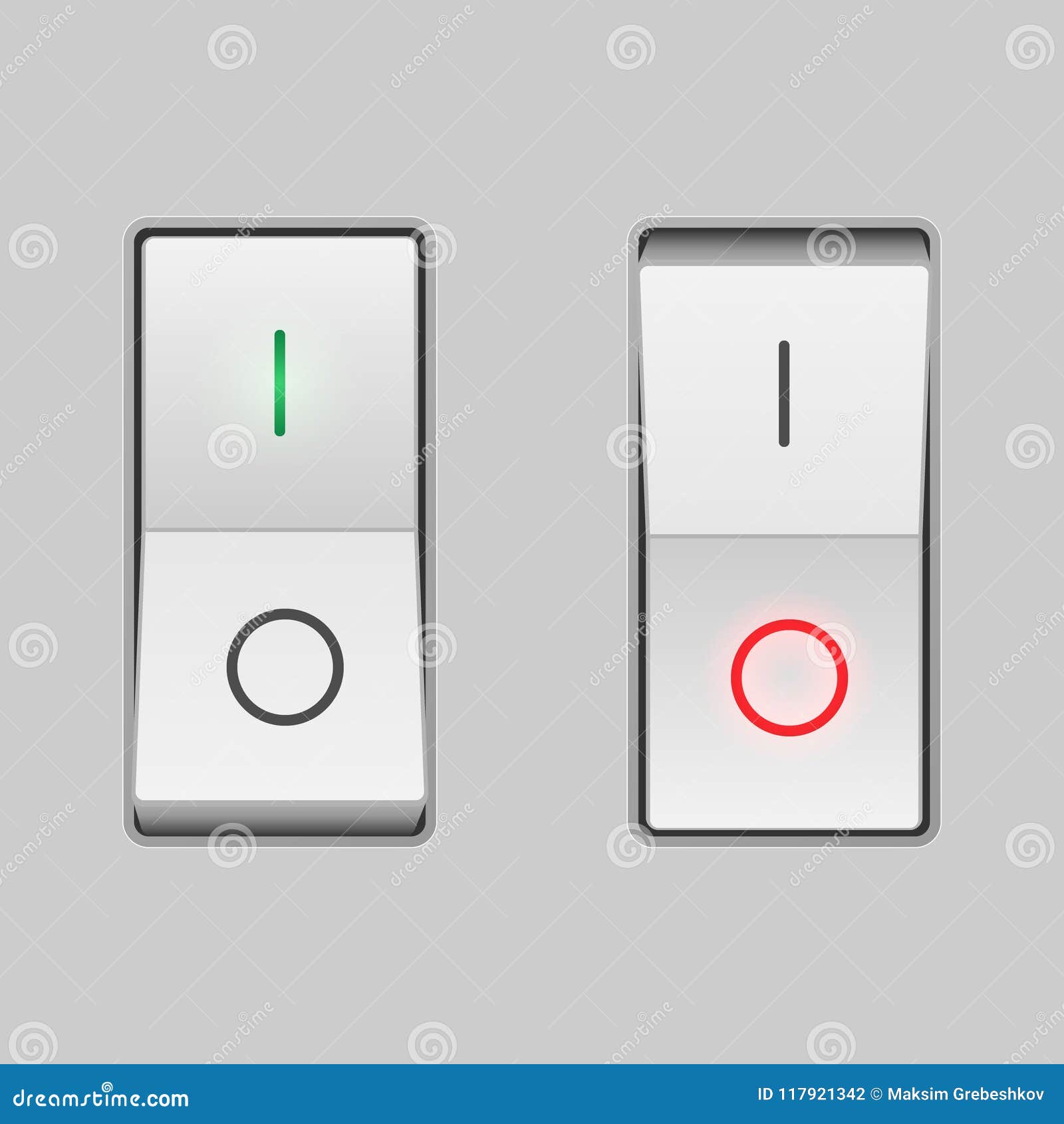 Set Of Realistic Toggle Switches In On And Off Positions Cartoon Vector ...