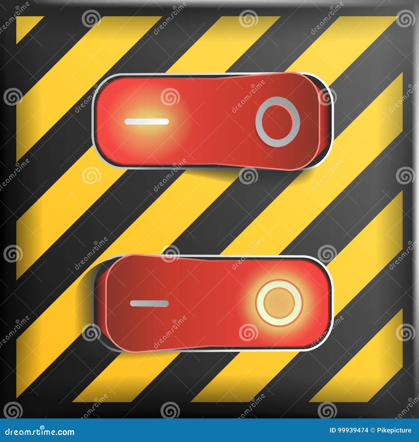 Realistic Toggle Switch Vector. Danger Background. Red Switches With On ...