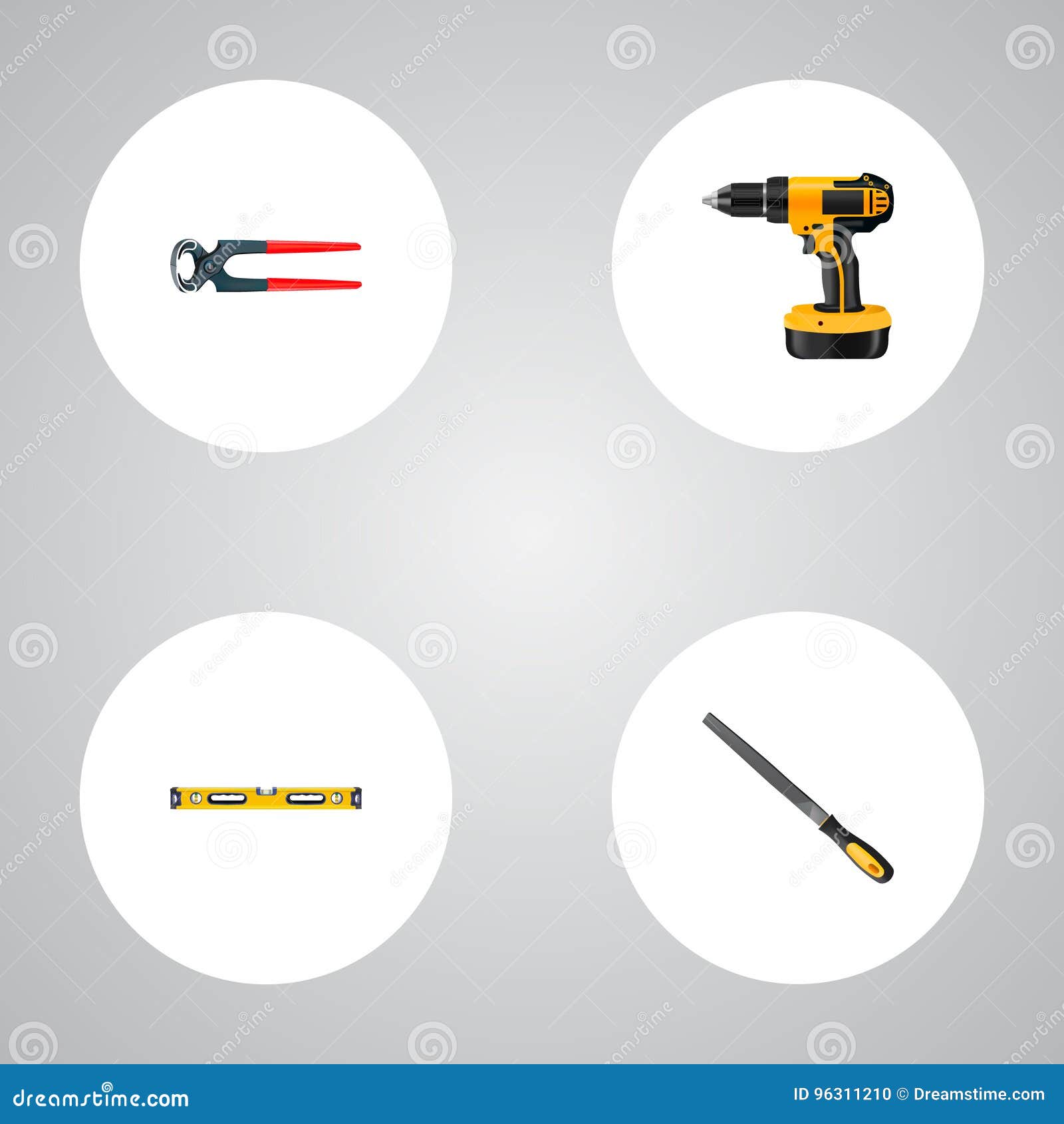 Realistic Plumb Ruler, Spanner, Hatchet And Other Vector Elements. Set ...