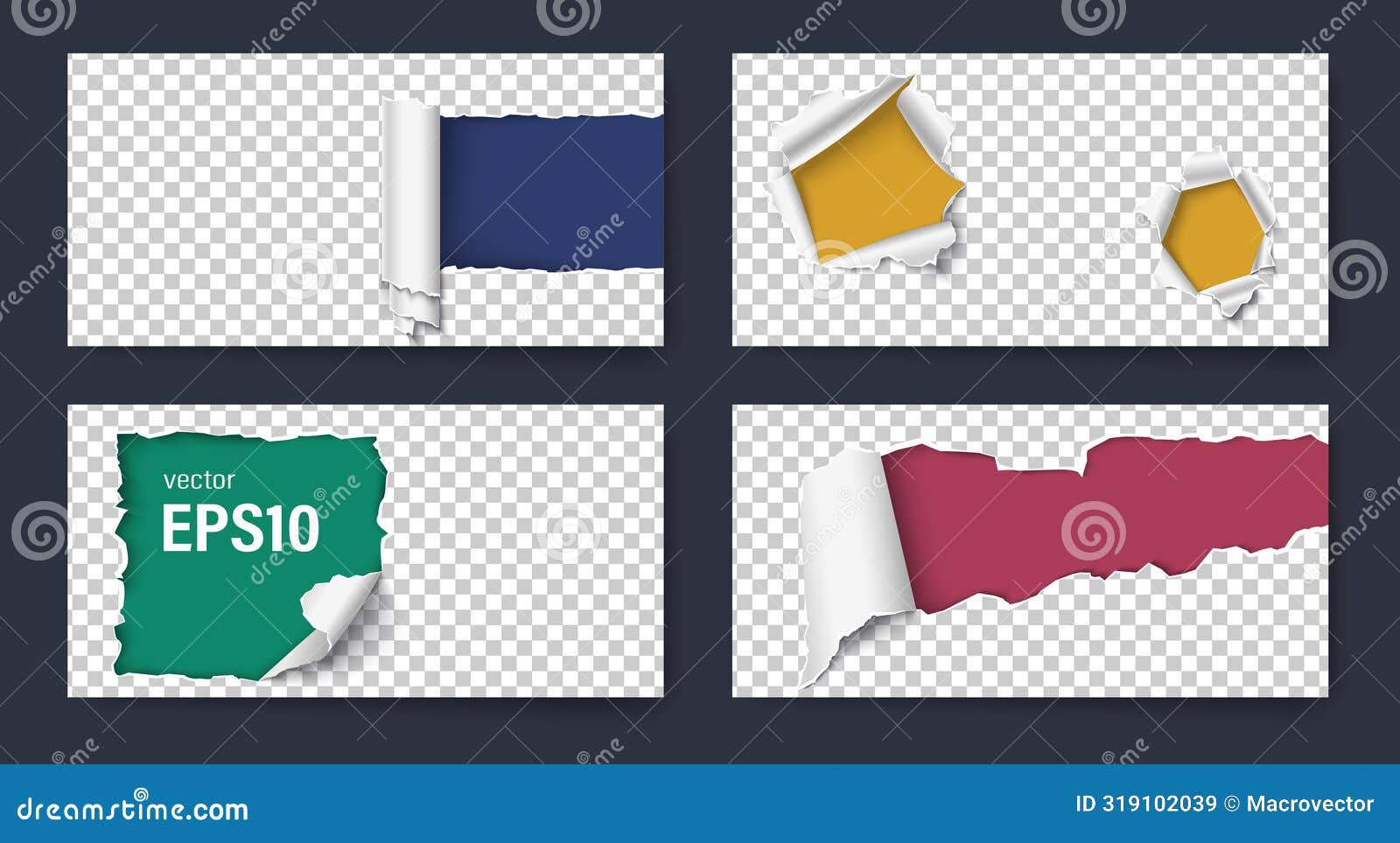 Realistic Torn Paper Horizontal Card Set Stock Illustration ...