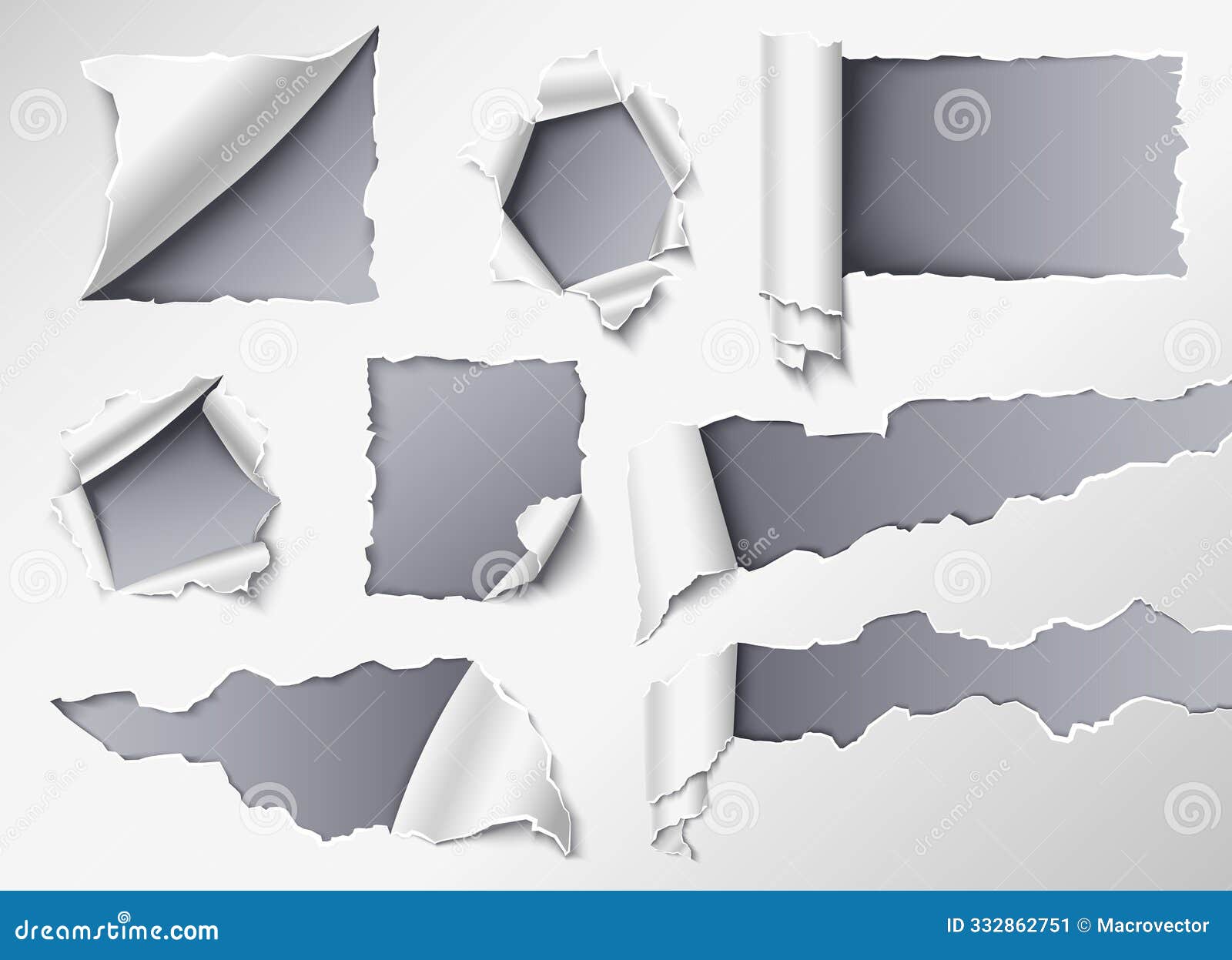 Realistic Torn Paper Mini Composition Set Stock Illustration ...