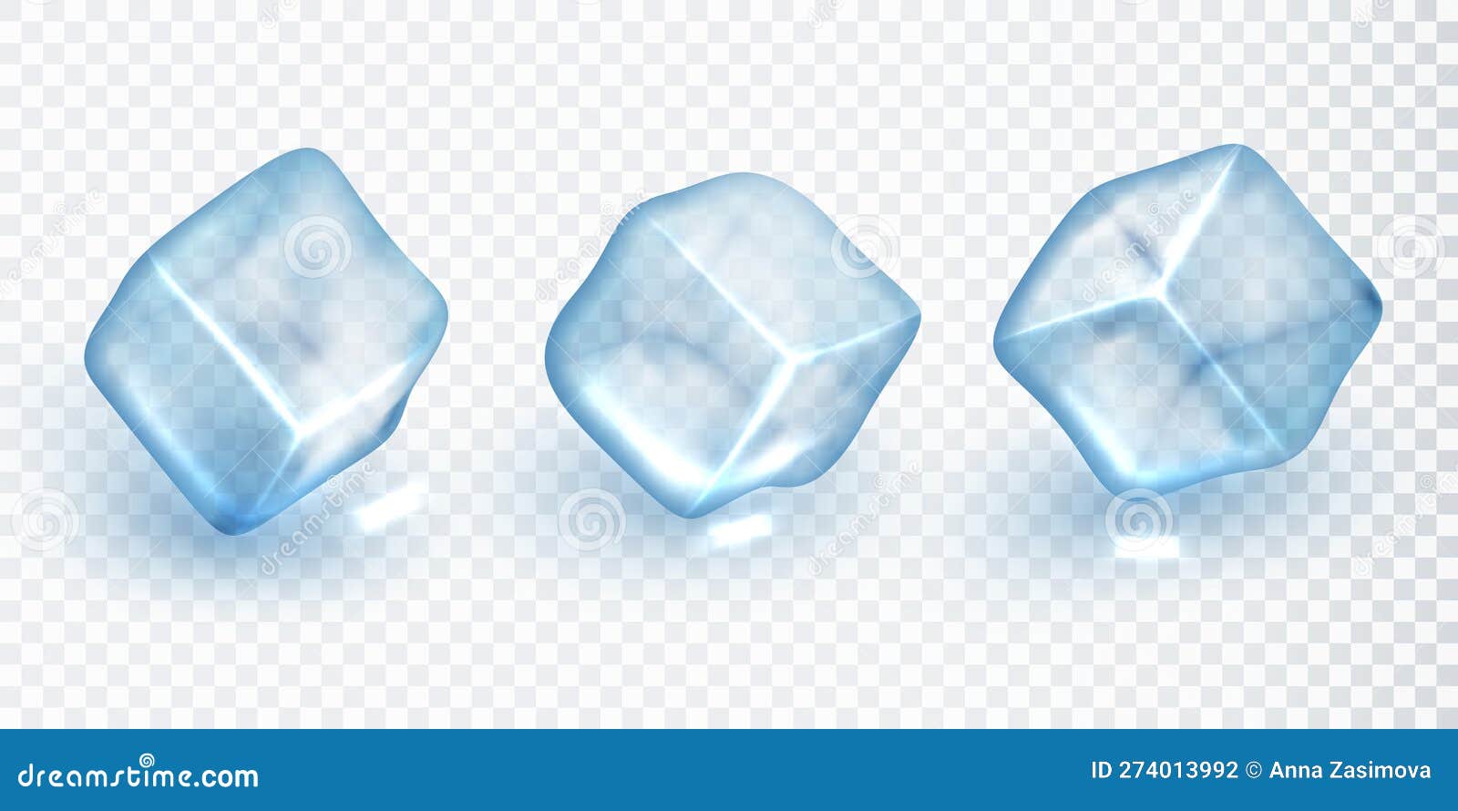 Realistic Translucent Ice Cubes in Blue Color Isolated on Transparent ...