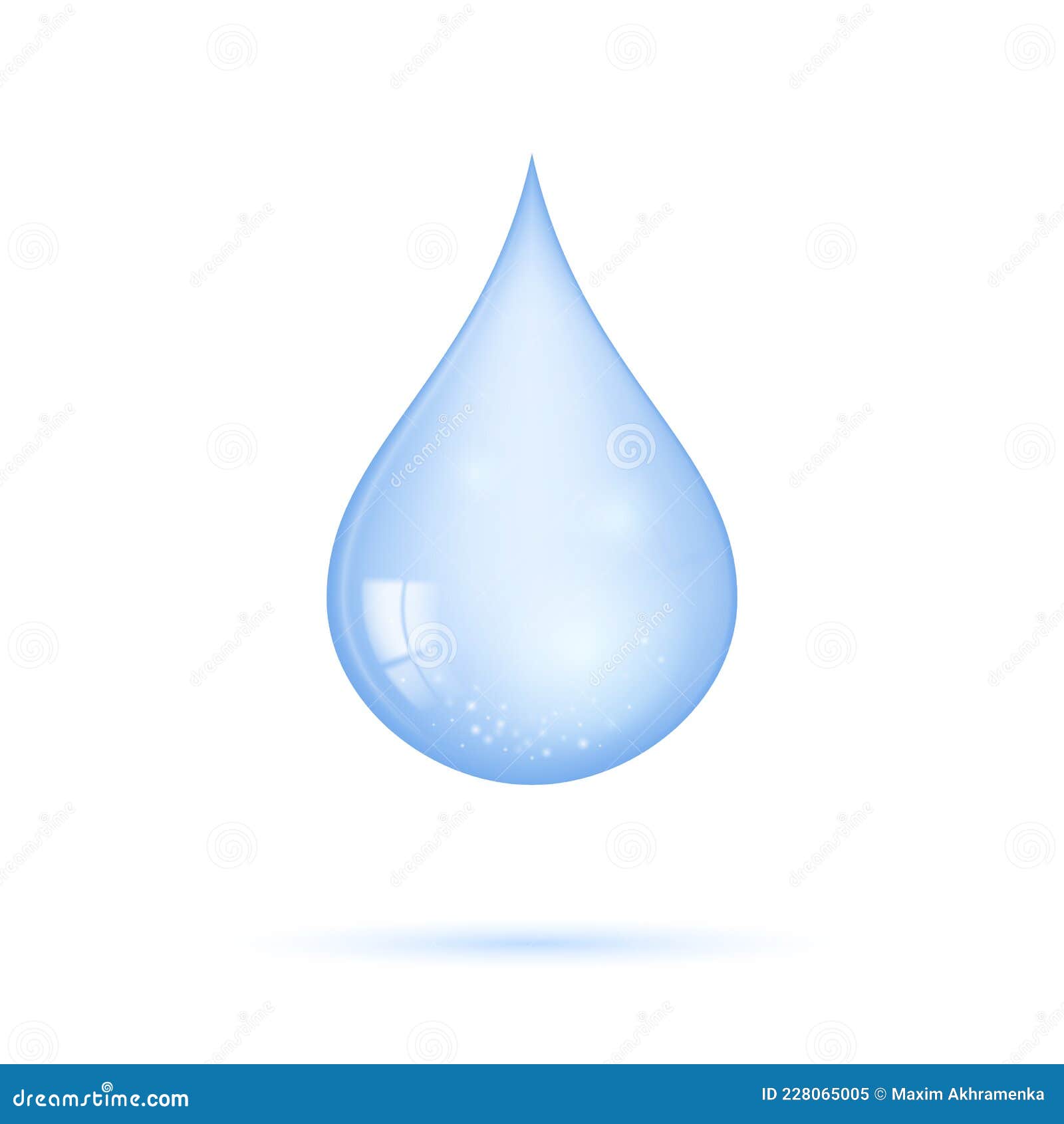 Realistic Transparent Blue Shiny Drop of Water Isolated on White ...