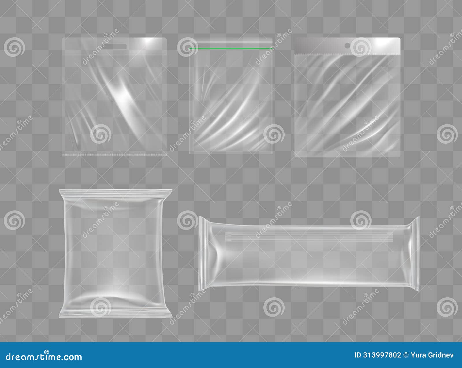 Realistic Transparent Empty Plastic Food Packaging Template Set. Stock ...