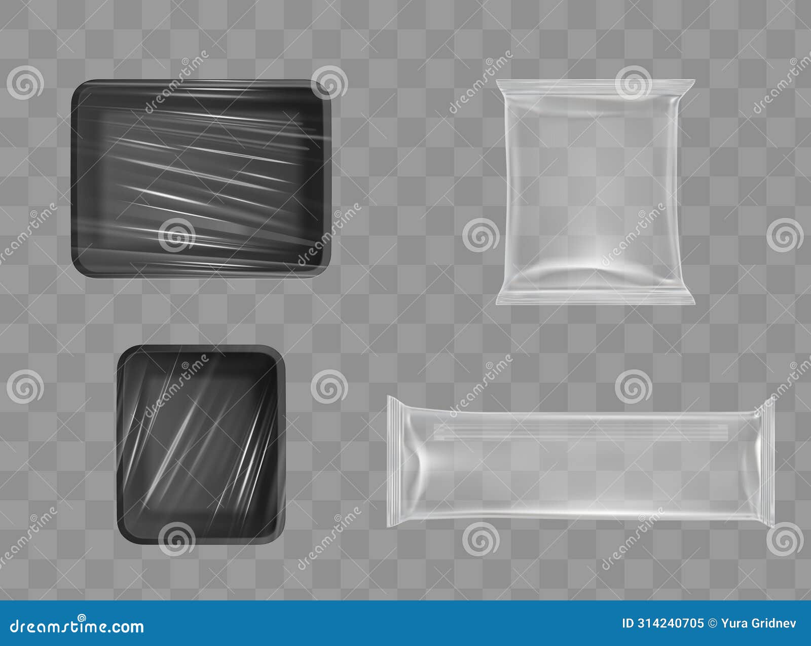 Realistic Transparent Empty Plastic Food Packaging Template Set. Stock ...
