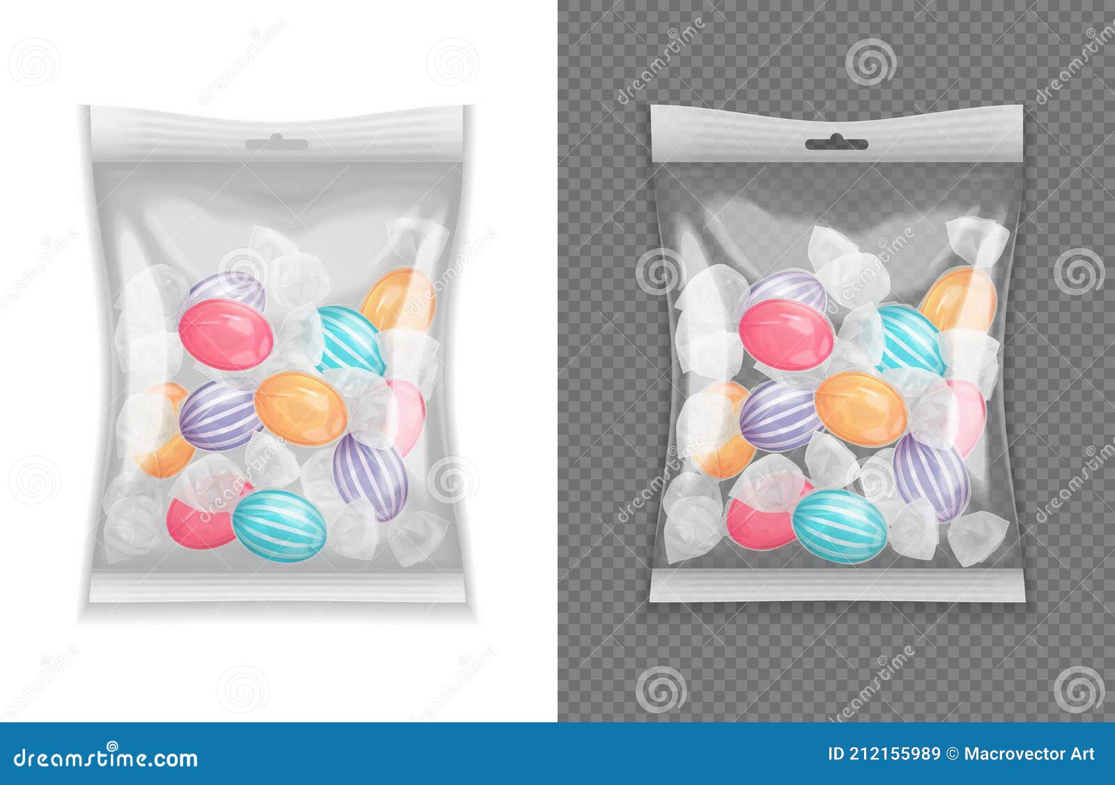 Realistic Transparent Lollypop Candy Package Set Isolated Stock Vector ...