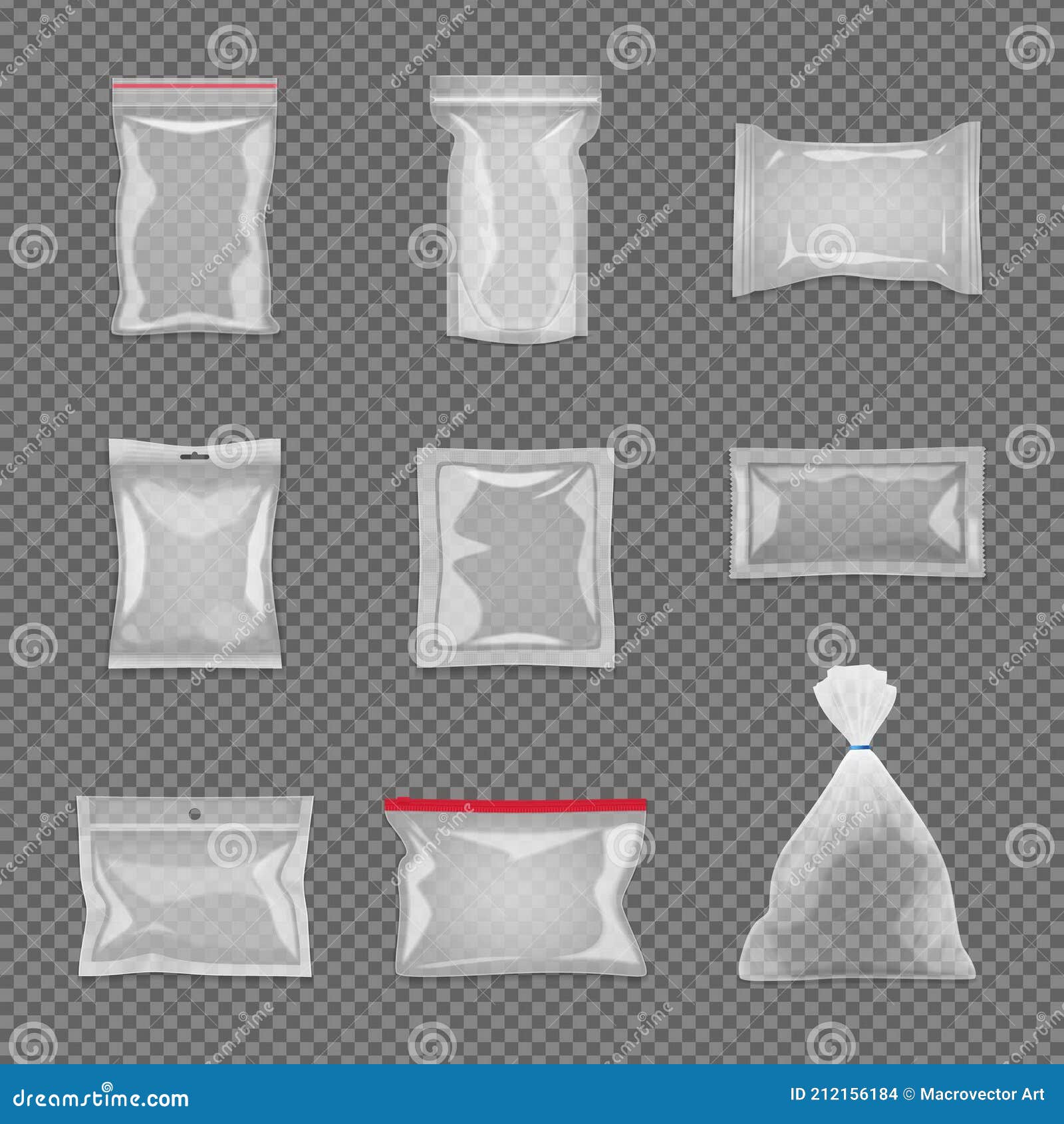 Realistic Transparent Package Set in Different Shape Isolated Stock ...