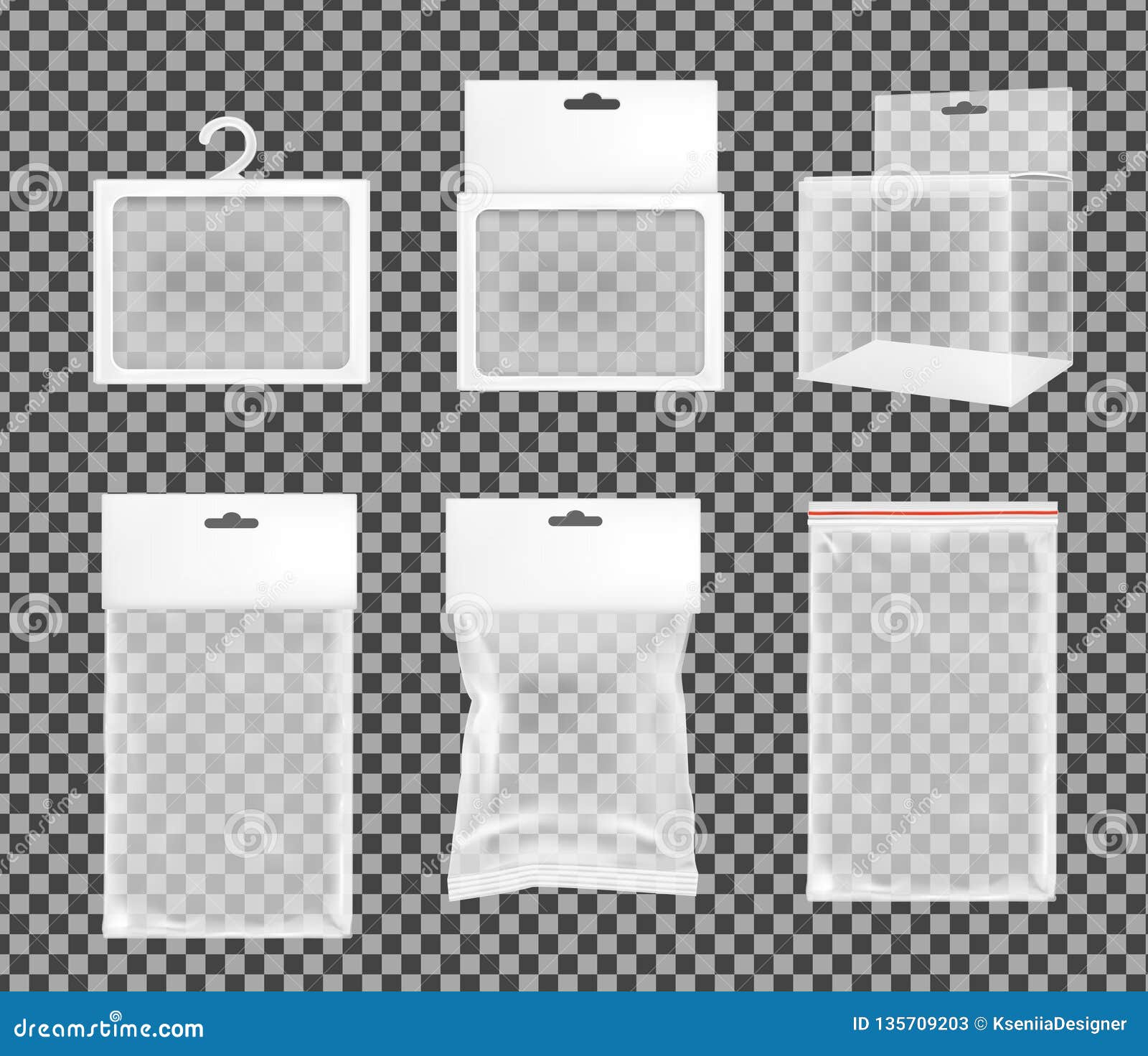 Realistic Transparent Paper or Plastic Packaging Box with Hanging Hole ...