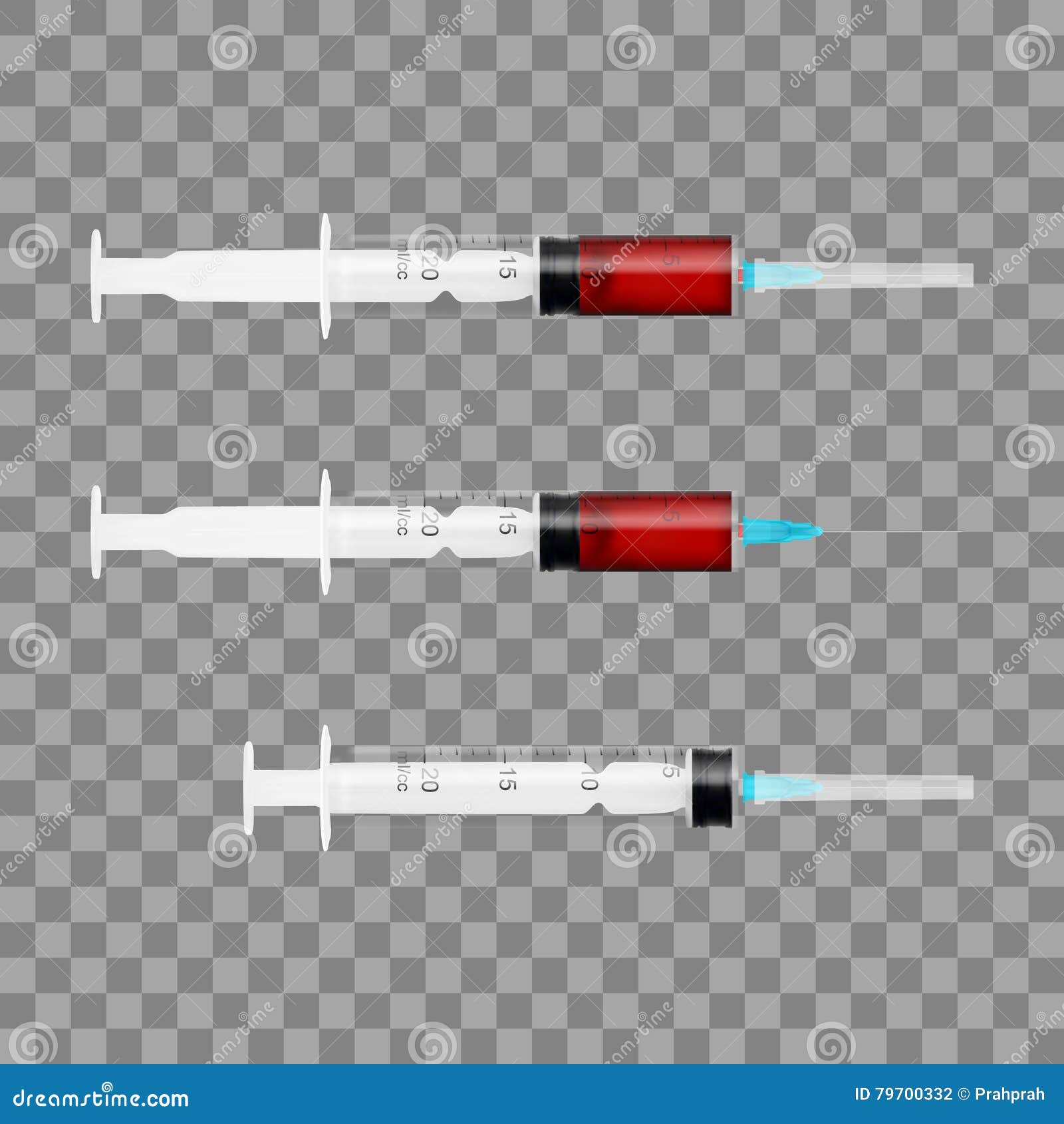 Realistic Transparent Syringe with Blood on White Background Stock ...