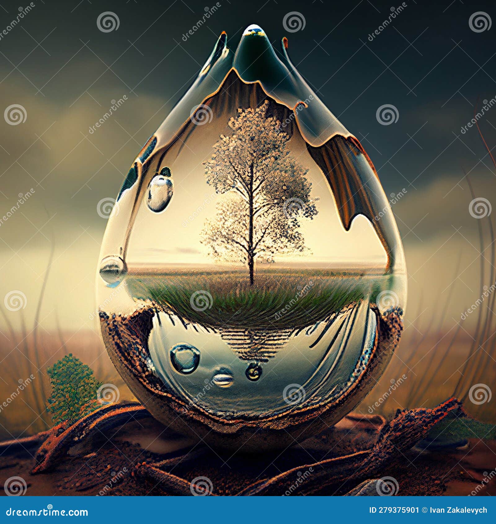 REalistic Tree in a Drop Illustration. AI Generated Stock Illustration ...