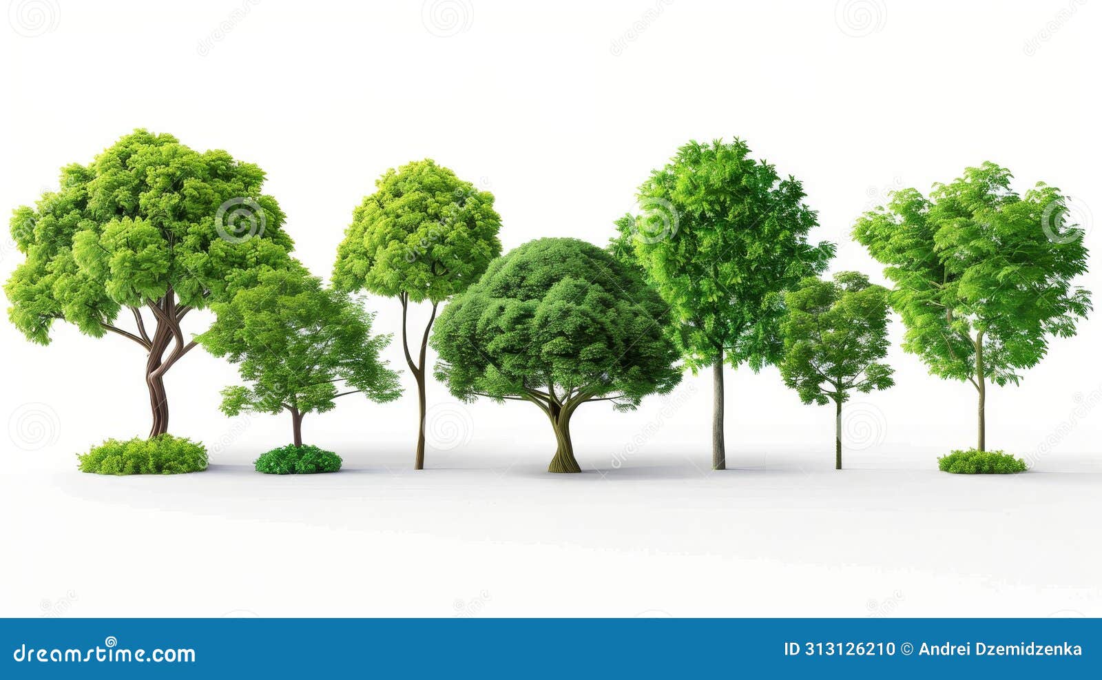 Realistic Trees Isolated on White Background Collection. Stock Photo ...