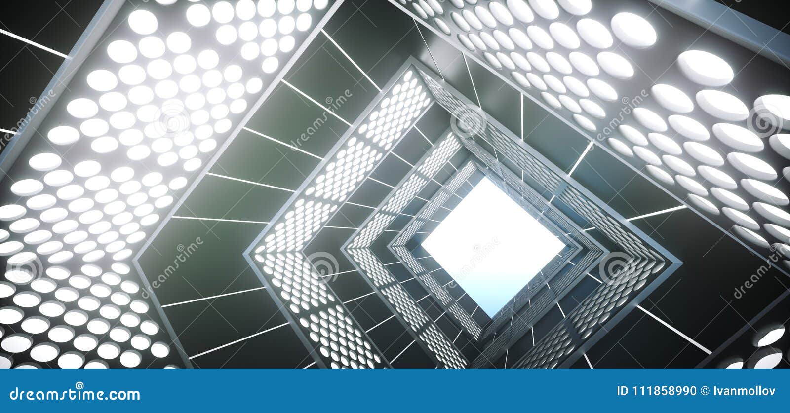 Realistic Triangle Sci-Fi Corridor with Lighted Grid Mesh Stock ...