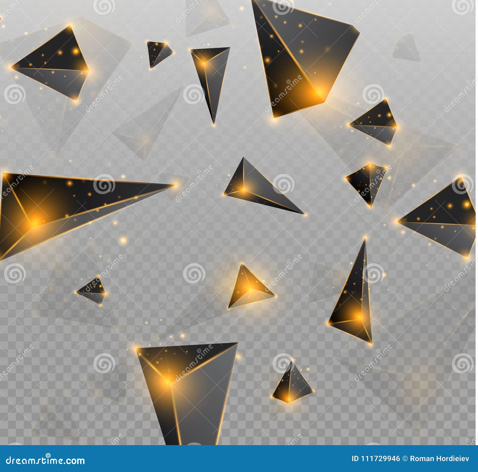 Realistic Triangles and Light Effects. 3D Effect.motion of Flying ...