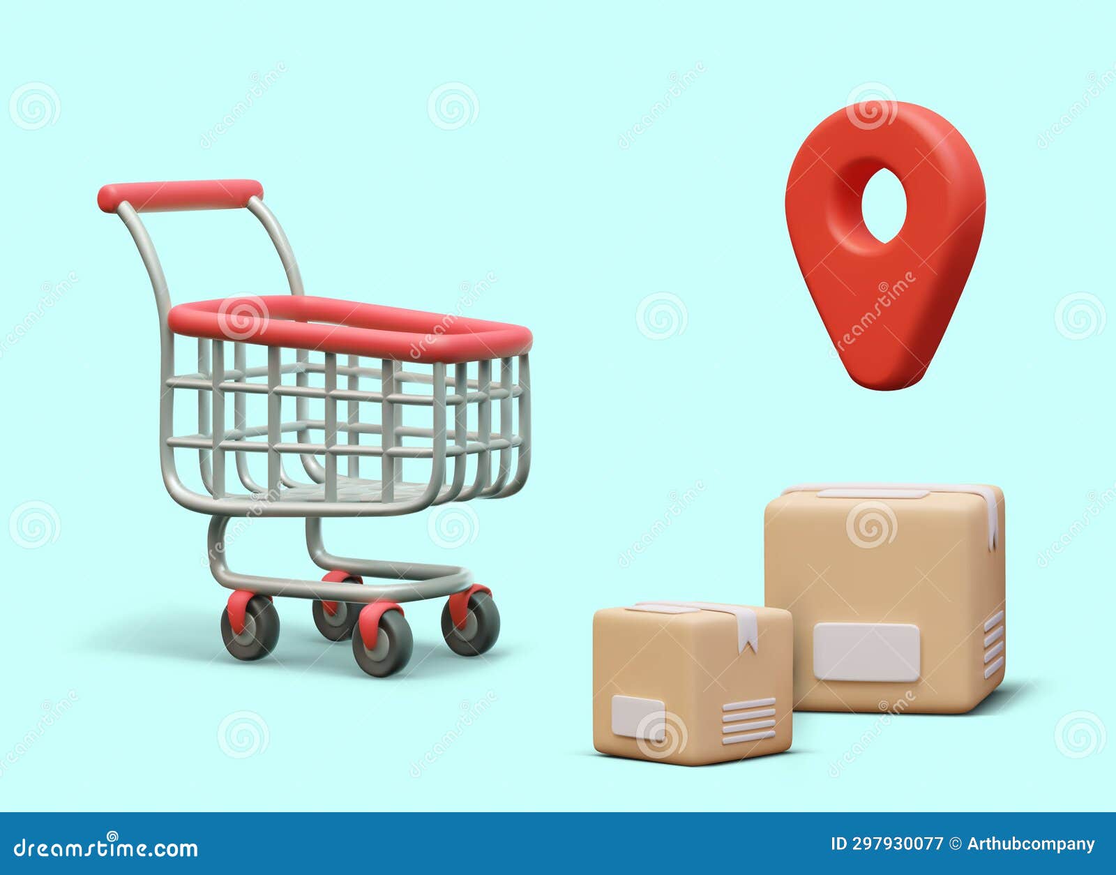 Realistic Trolley with Red Elements and Composition with Parcels and ...