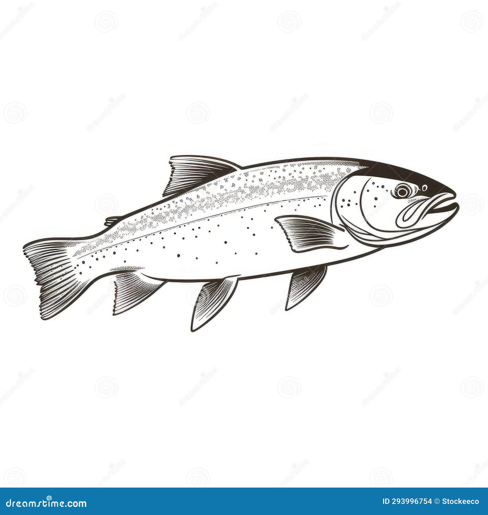 Large-scale Black and White Trout Illustration with Flat Shading Stock ...