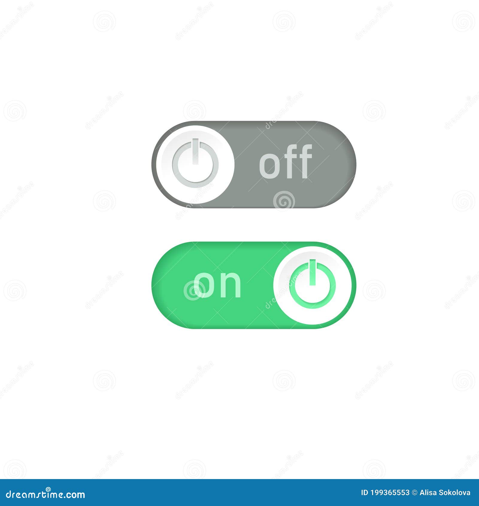 Realistic Turn on and Turn Off Swipe Buttons Isolated on White ...