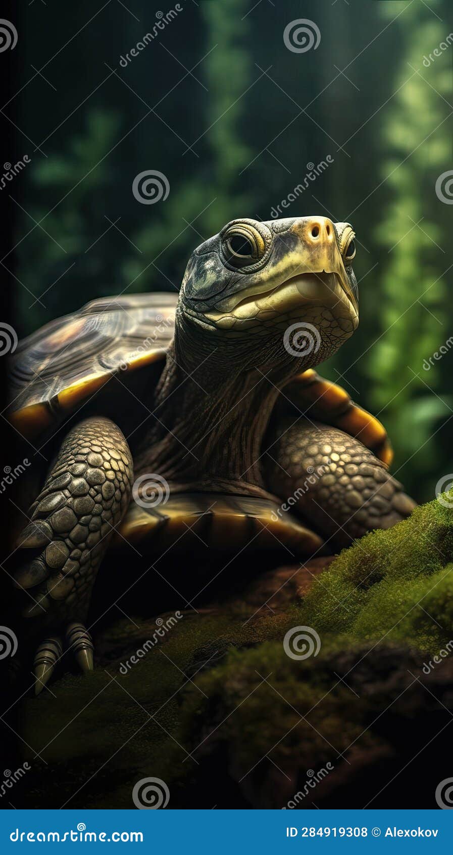 Realistic Turtle on Dark Background AI Generated Stock Illustration ...