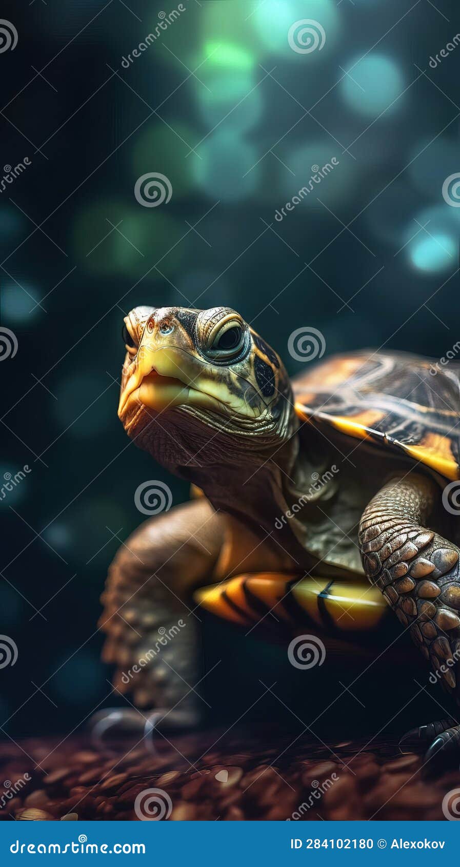 Realistic Turtle on Dark Background. Generative AI Stock Illustration ...