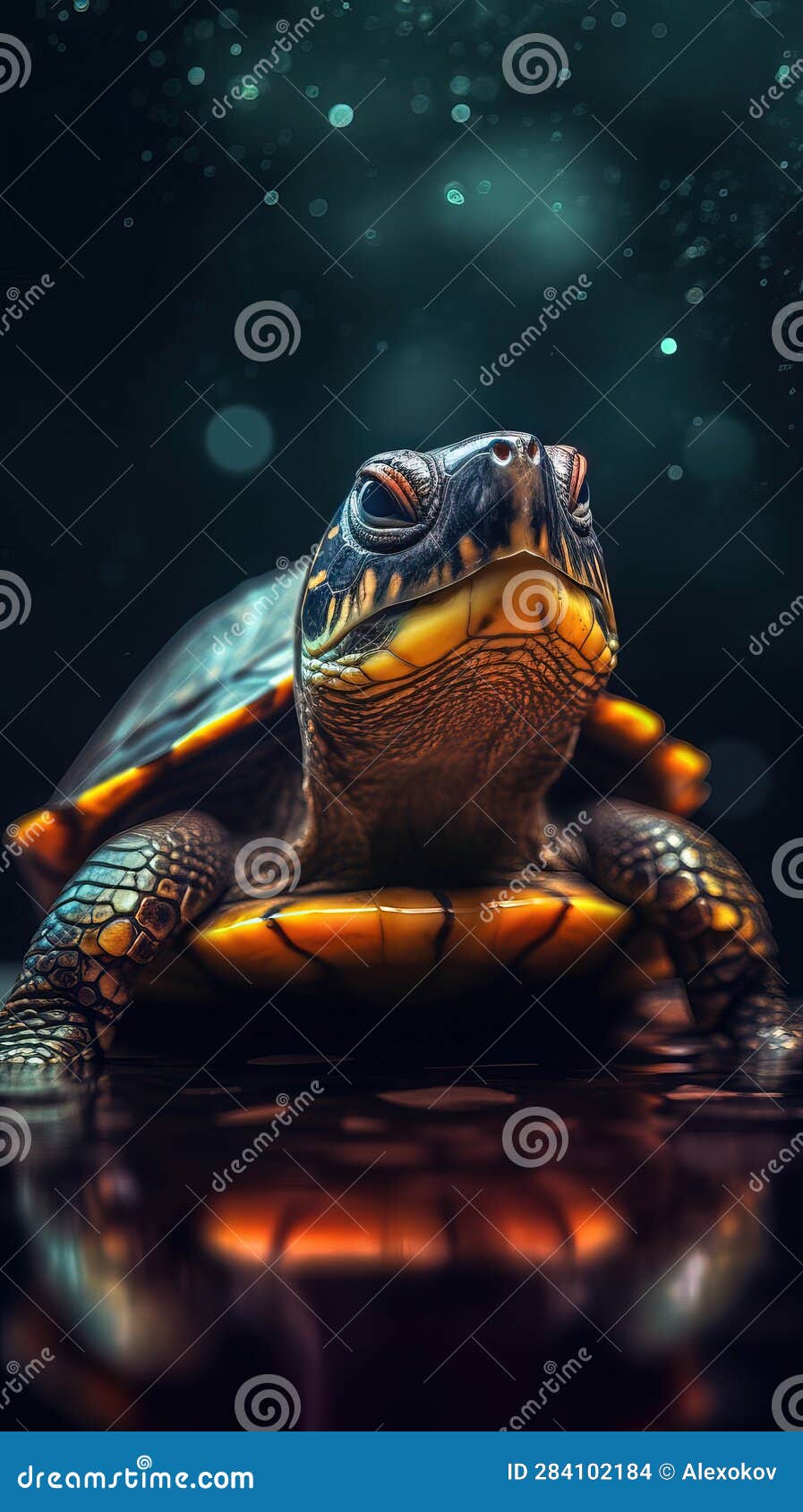 Realistic Turtle on Dark Background. Generative AI Stock Illustration ...