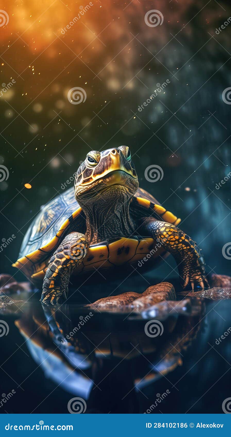 Realistic Turtle on Dark Background. Generative AI Stock Illustration ...