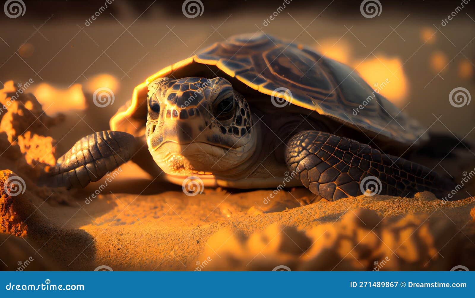 Realistic Turtle Moving on the Sand Stock Illustration - Illustration ...