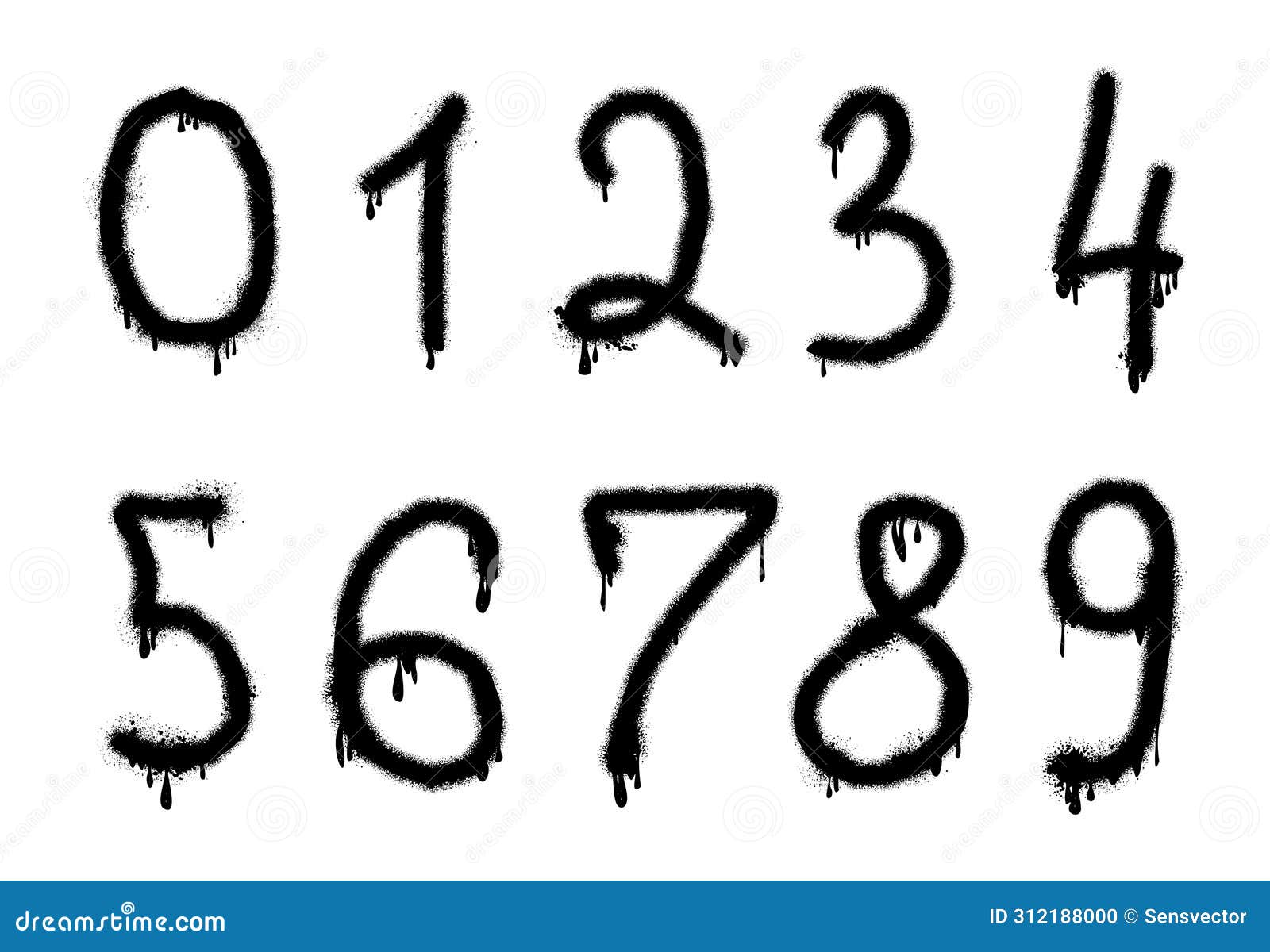 Graffiti Spray Numbers, Realistic Typeface Vector Illustration ...