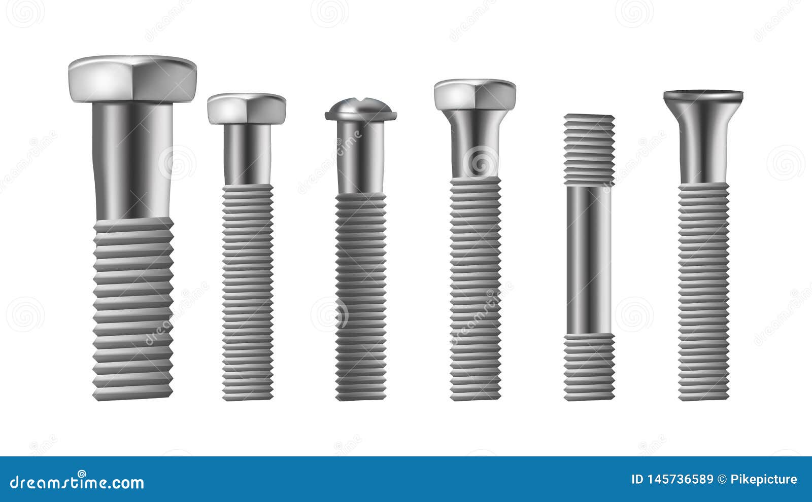Realistic Types of Steel Brass Bolt Set Vector Stock Vector ...